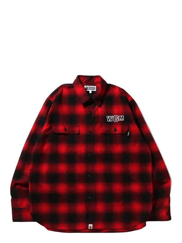 A BATHING APE Check Shark Relaxed Fit Flannel Shirt - Red