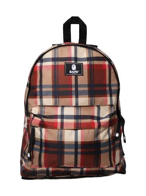 BAPE Check Daypack Backpack - Red