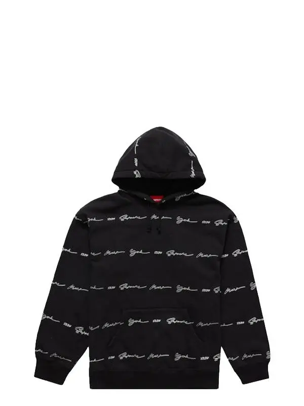 Supreme Script Stripe Hooded Sweatshirt - Black