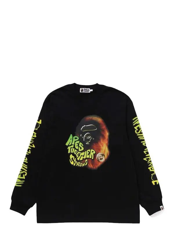 A BATHING APE Sport Graphic Long Sleeve Tee Shirt - Black