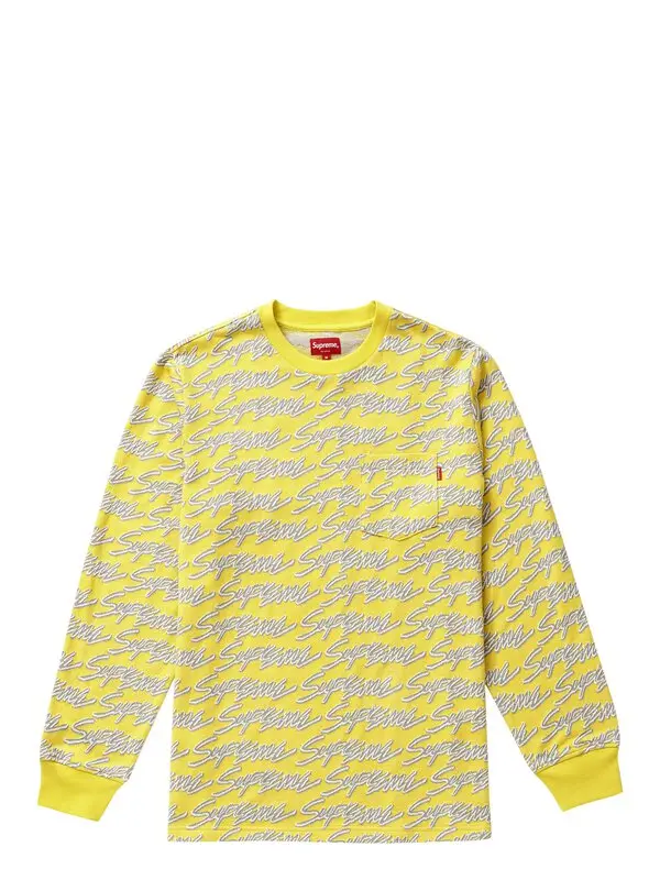 Supreme Signature Script Logo Long Sleeve Pocket Tee Shirt - Yellow