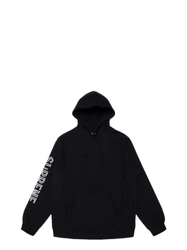 Supreme Sleeve Embroidery Hooded Sweatshirt - Black