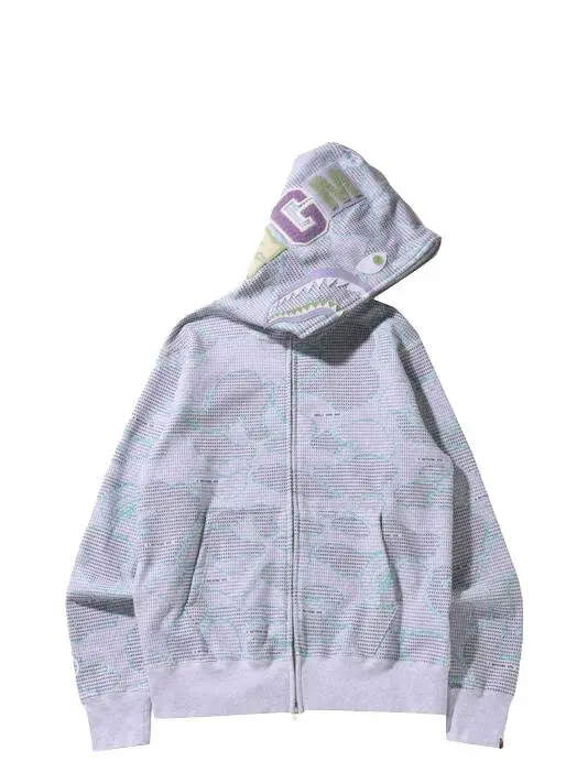A BATHING APE Text Code Camo Shark Full Zip Hoodie - Gray