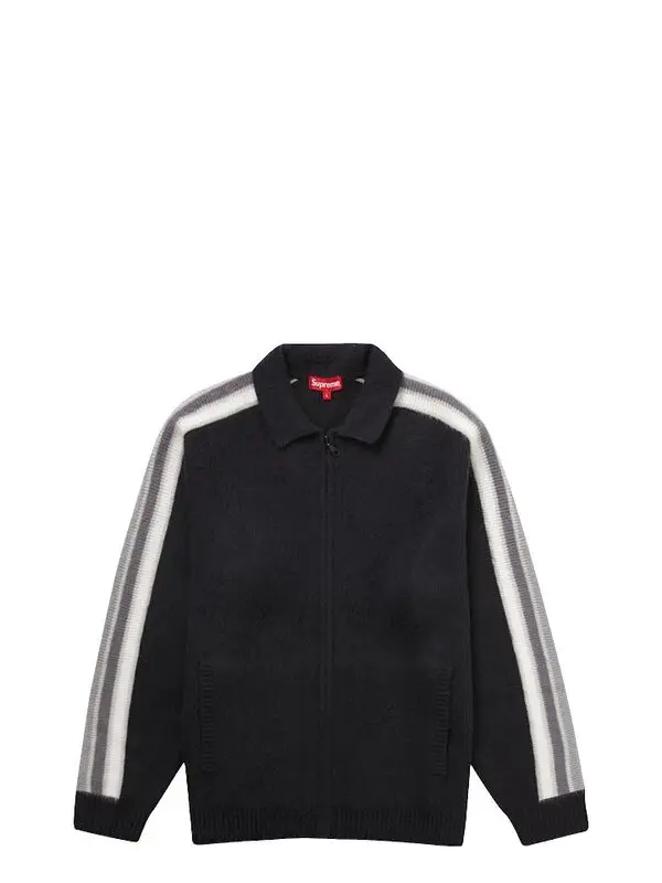 Supreme Sleeve Stripe Zip-up Sweater - Black