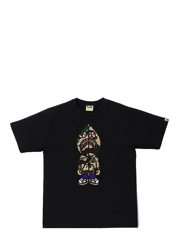 A BATHING APE Sta Camo Classic Milo Shark Tee Shirt - Black/yellow