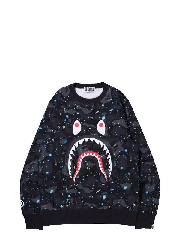 BAPE Space Camo Shark Crewneck Sweatshirt - Black