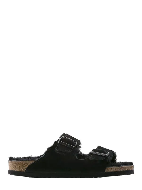 BIRKENSTOCK Arizona Shearling Suede Leather Sandals - Black