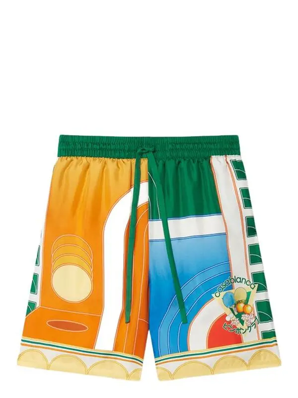 Casablanca Reve De Tennis Silk Shorts - Green/orange