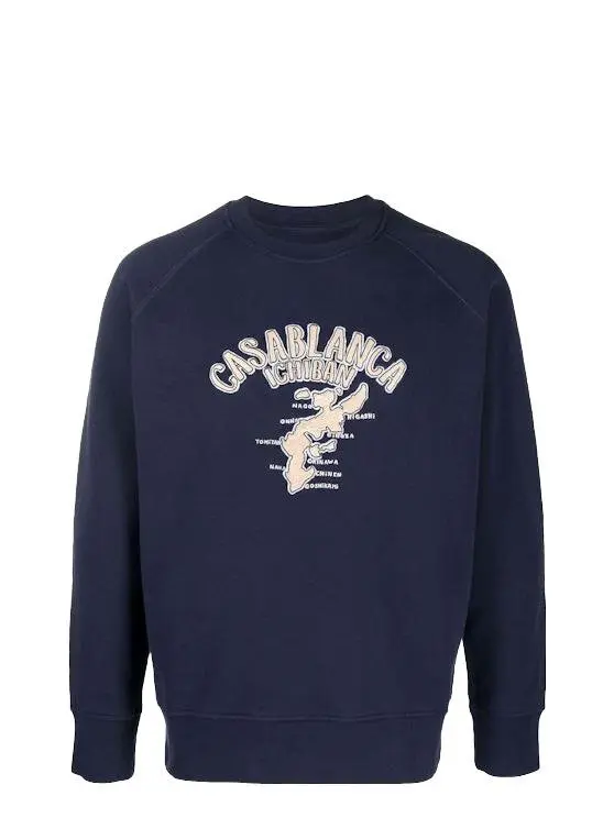 Casablanca Ichiban Map Crewneck Sweatshirt - Navy Blue