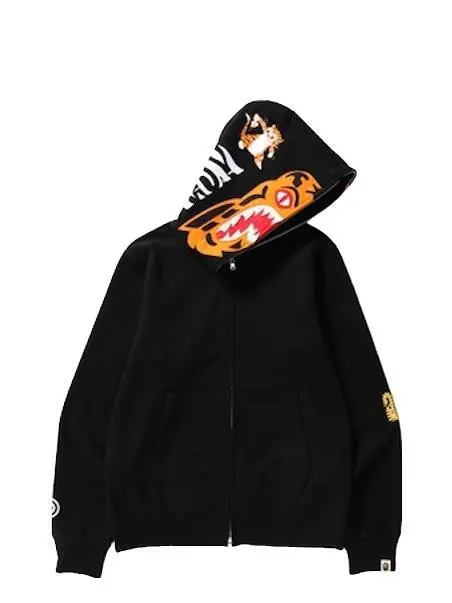 BAPE Tiger Full Zip Embroidery Hoodie - Black