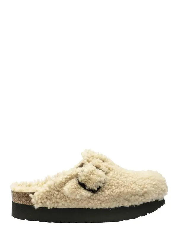 BIRKENSTOCK Boston Big Buckle Platform Shearling Clogs - Teddy Eggshell