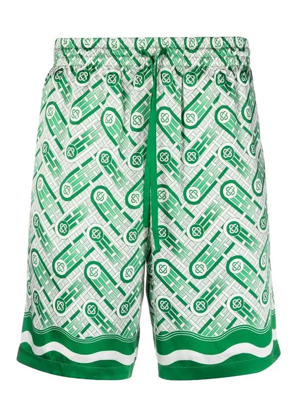 Casablanca Ping Pong Monogram Silk Shorts - Green