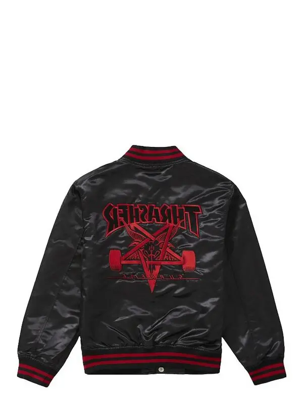 Supreme Thrasher Satin Varsity Jacket - Black