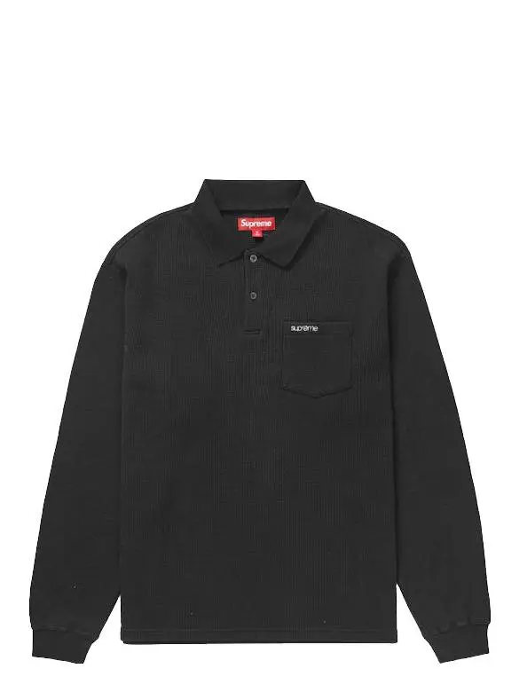 Supreme Thermal Long Sleeve Polo Shirt - Black