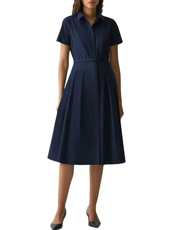 Theory Belted Cotton Blend Shirtdress - Nw Nvy