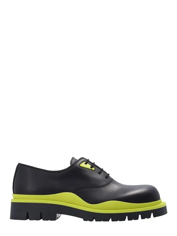 Bottega Veneta Tire Lace Up Leather Shoes - Black/green