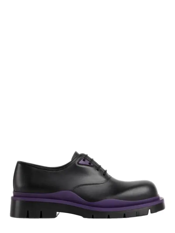 Bottega Veneta Tire Lace Up Leather Shoes - Black/purple