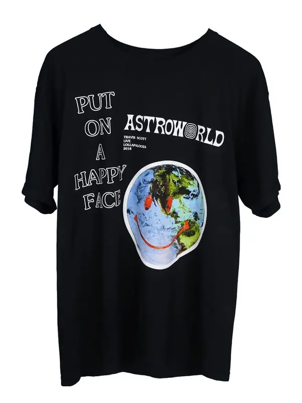 TRAVIS SCOTT Astroworld Lollapalooza Smiley World Tee Shirt - Black
