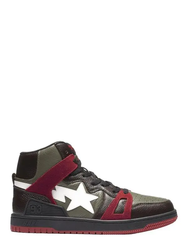 BAPE A Bathing Ape Sta 93 Hi Sneakers - Khaki Green/dark Red/black