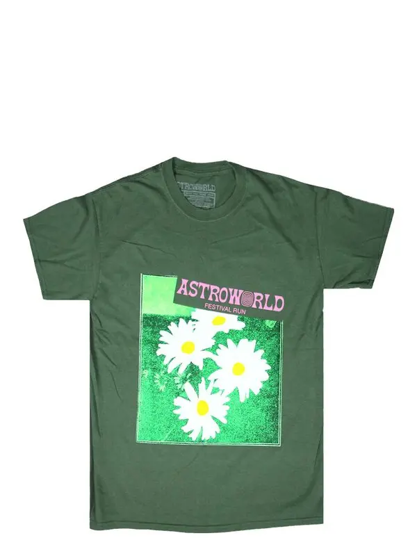 TRAVIS SCOTT Astroworld Festival Run Flower Tee Shirt - Olive