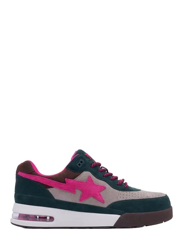 BAPE A Bathing Ape Road Sta Premium Suede Sneakers - Dark Green/pink/beige
