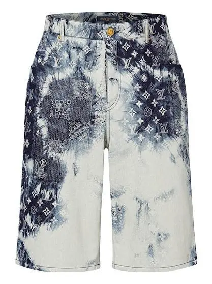 LOUIS VUITTON Monogram Bandana Denim Shorts - Indigo/white