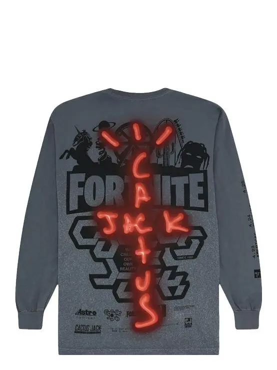 TRAVIS SCOTT Back Bling Long Sleeve Tee Shirt - Washed Grey