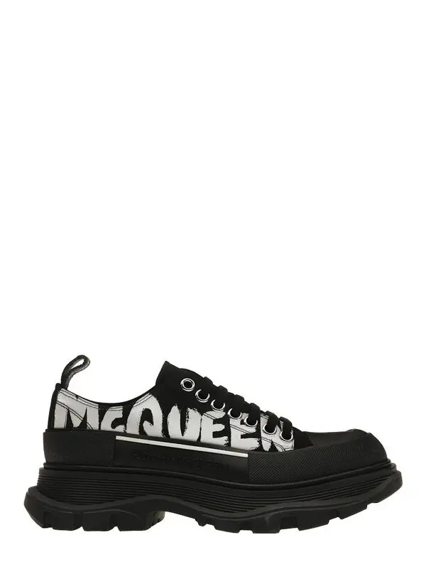 Alexander McQueen Tread Slick Low Lace Up Canvas Graffiti Sneakers - Black/white