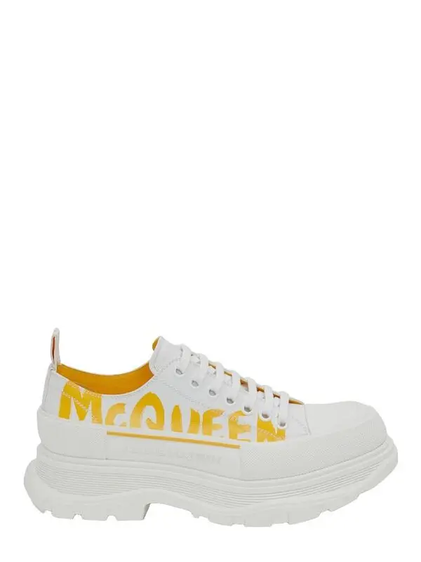 Alexander McQueen Tread Slick Low Lace Up Graffiti Sneakers - White/yellow Pop