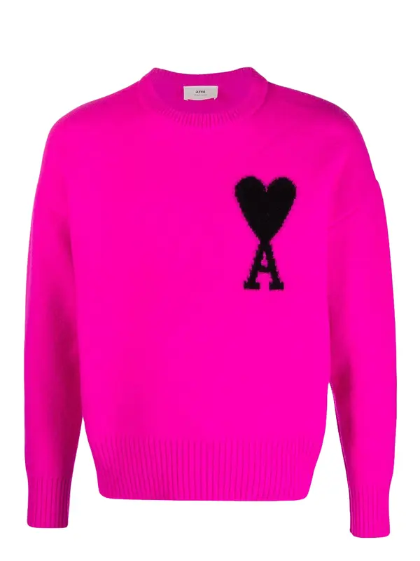 Ami De Coeur Merino Wool Crewneck Jumper - Pink/black