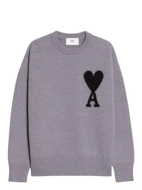 Ami De Coeur Merino Wool Crewneck Jumper - Grey/black