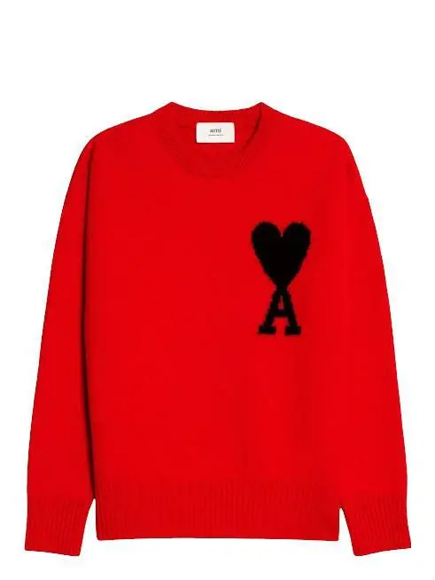 Ami De Coeur Merino Wool Crewneck Jumper - Red/black