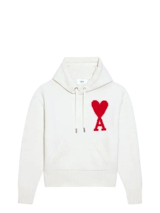 Ami De Coeur Merino Wool Knit Hoodie - Off White/red
