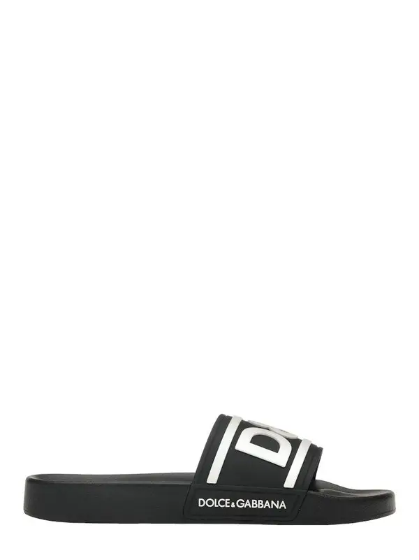 Dolce & Gabbana Beachwear Sliders With Dg Logo - Black/white