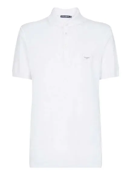 Dolce & Gabbana Cotton Pique Branded Plate Polo Shirt - White
