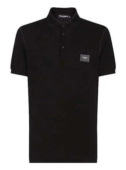 Dolce & Gabbana Cotton Pique Branded Plate Polo Shirt - Black