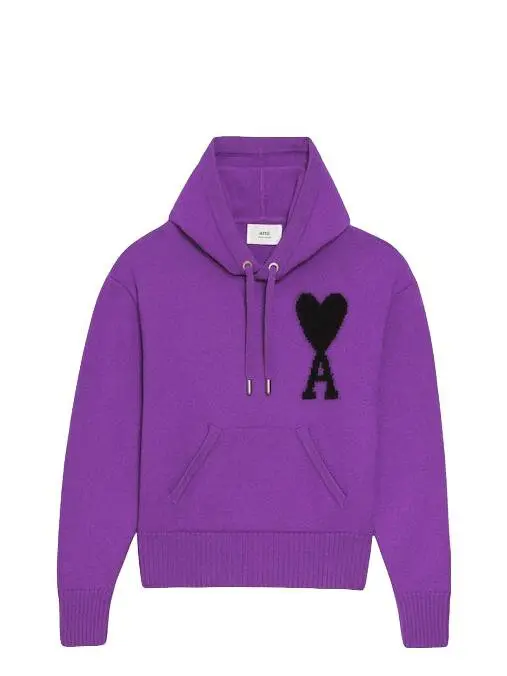 Ami De Coeur Merino Wool Knit Hoodie - Purple/black