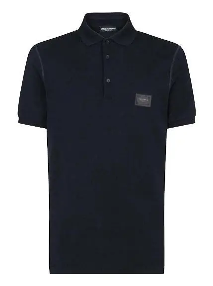 Dolce & Gabbana Cotton Pique Branded Plate Polo Shirt - Blue