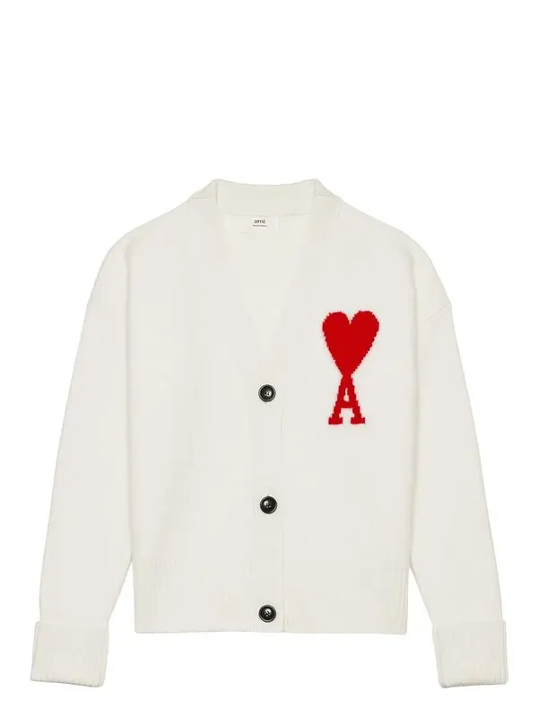 Ami De Coeur Merino Wool Oversized Cardigan - White/red