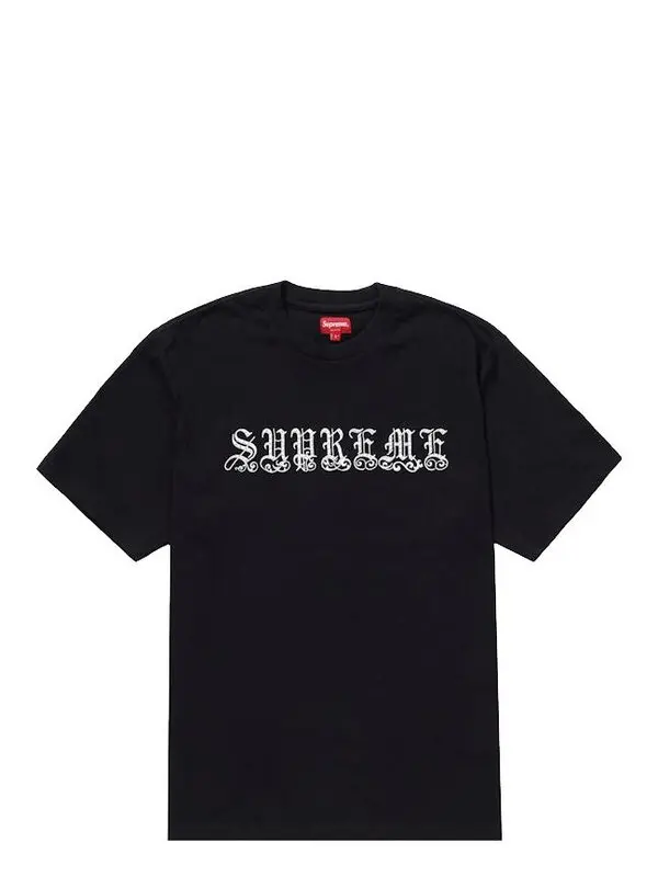 Supreme Old English Rhinestone Short Sleeve Top - Black