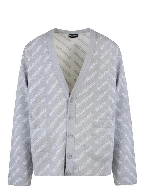 Balenciaga Allover Iconic Logo Cotton Cardigan - Grey