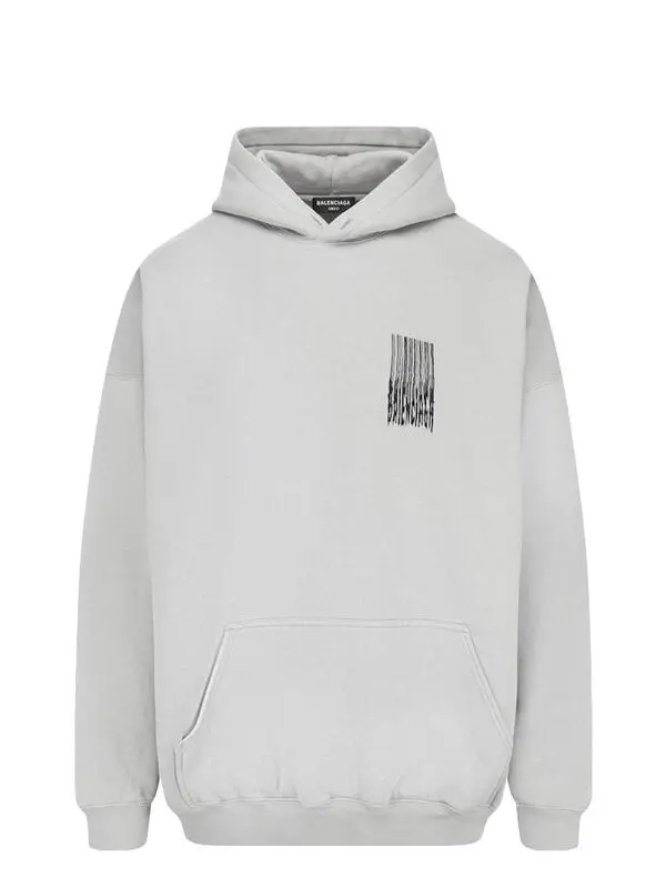 Balenciaga Barcode Logo Fleece Hoodie - Grey