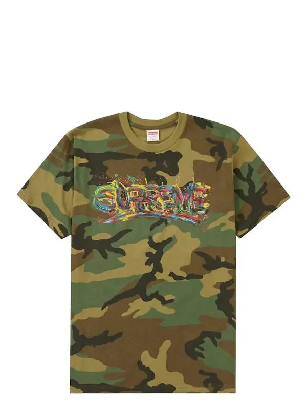 Supreme Paint Logo Tee Shirt - Woodland Camo