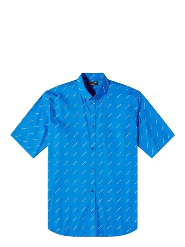 Balenciaga Allover Logo Short Sleeve Shirt - Blue