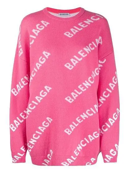 Balenciaga Allover Logo Wool Blend Jumper - Pink/white