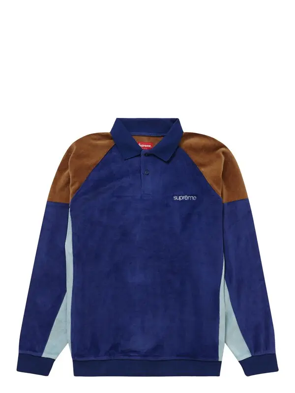 Supreme Paneled Velour Long Sleeve Polo Shirt - Dark Royal