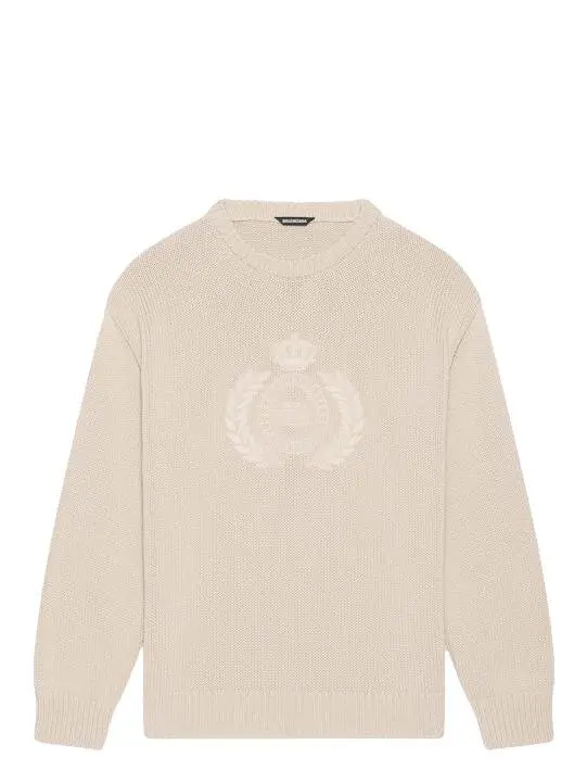 Balenciaga Bb Laurel Crown Logo Crewneck Knitted Sweater - Beige