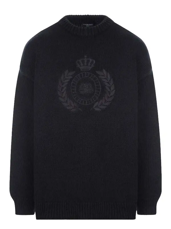 Balenciaga Bb Laurel Crown Logo Crewneck Knitted Sweater - Black