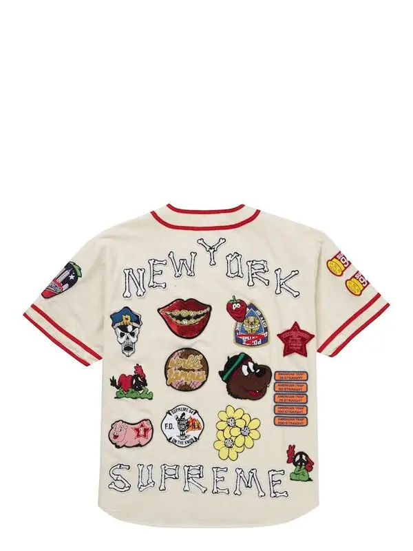 Supreme Patches Denim Baseball Jersey - Natural