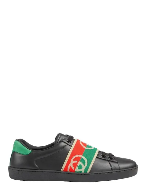 Gucci Ace Elastic Web Interlocking Gg Shoes - Black/red/green